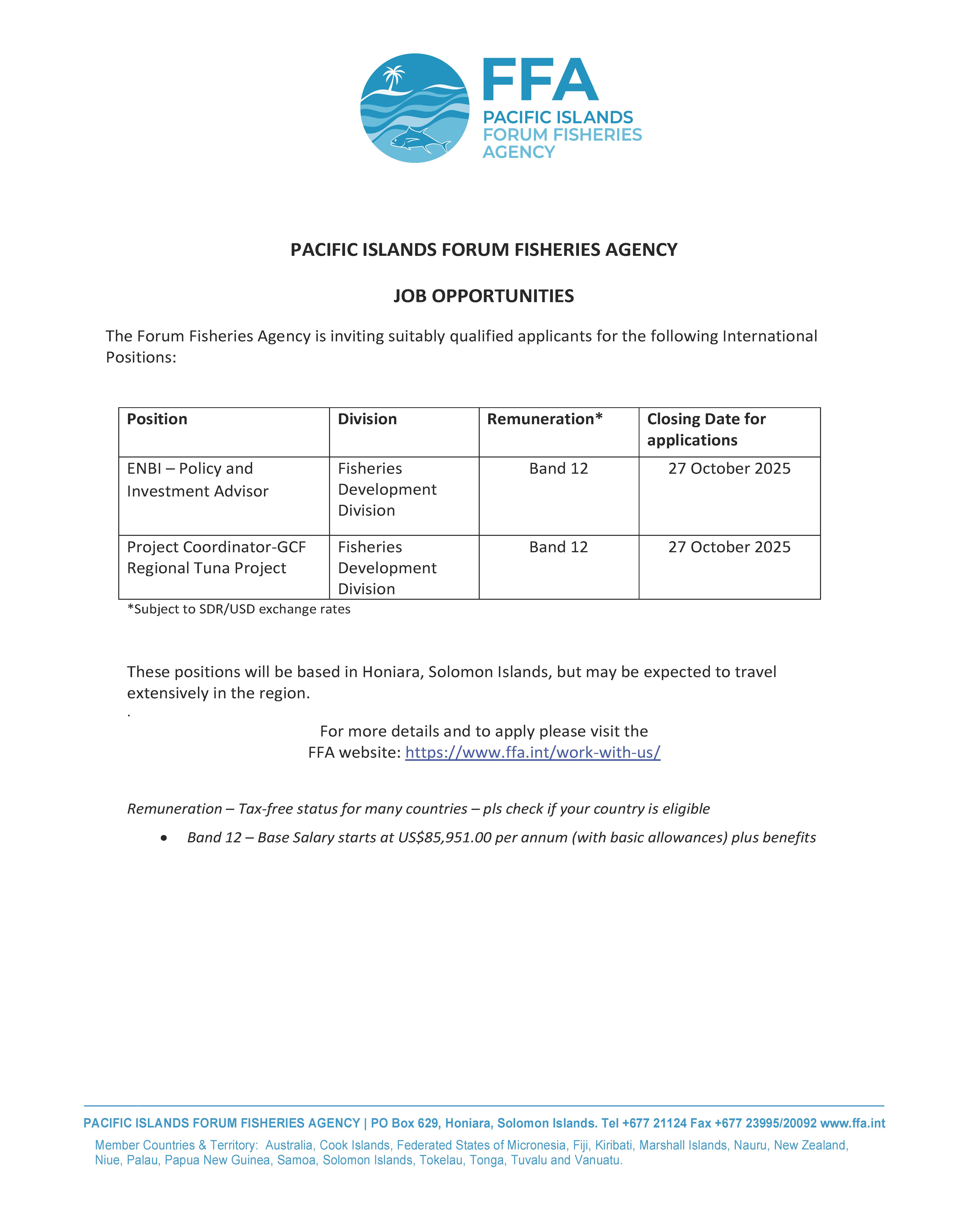 Media Advertisement for FFA Vacancies October 2025 – Newsline Samoa